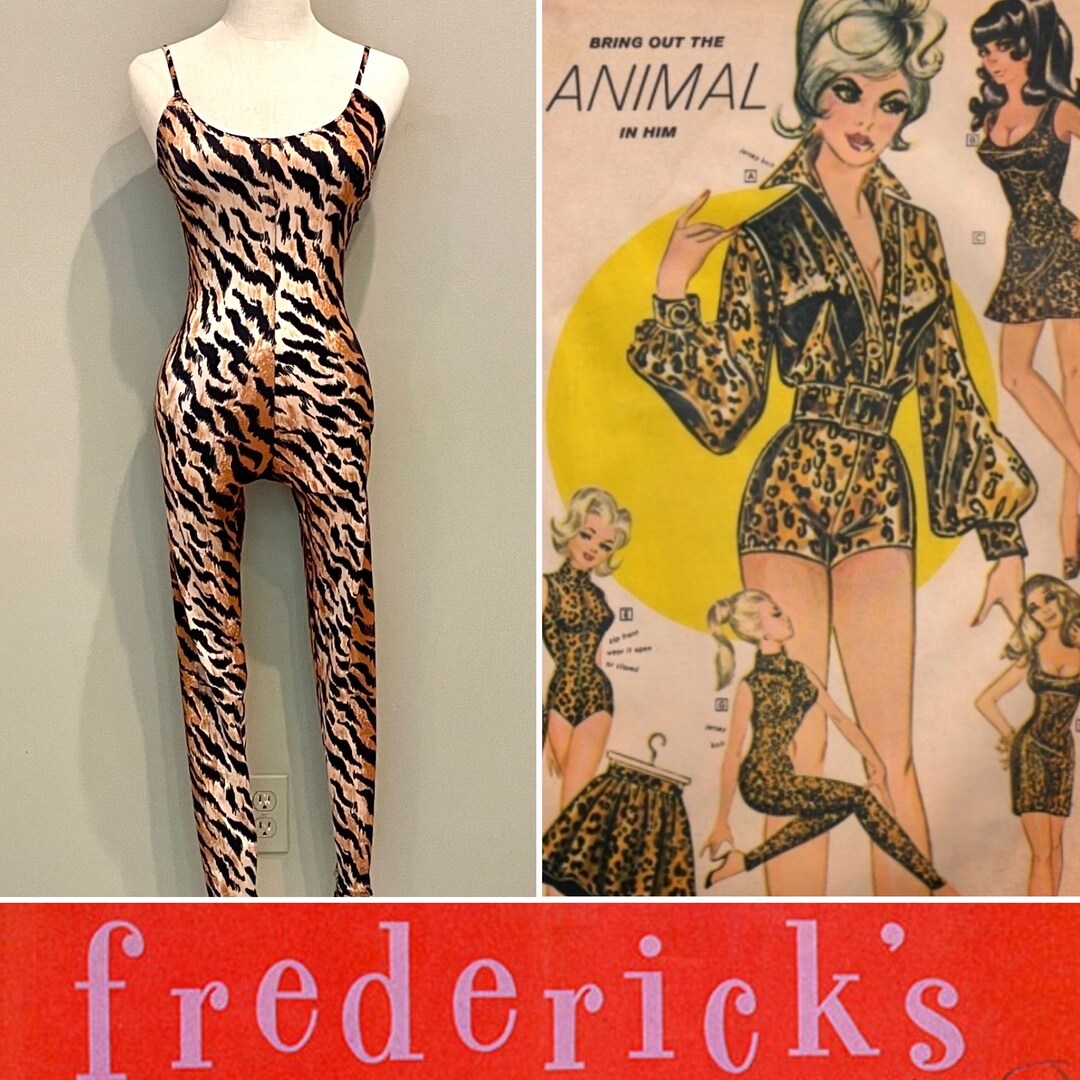 1970s Fredricks of Hollywood CATSUIT With Stirrups, Animal Print ...