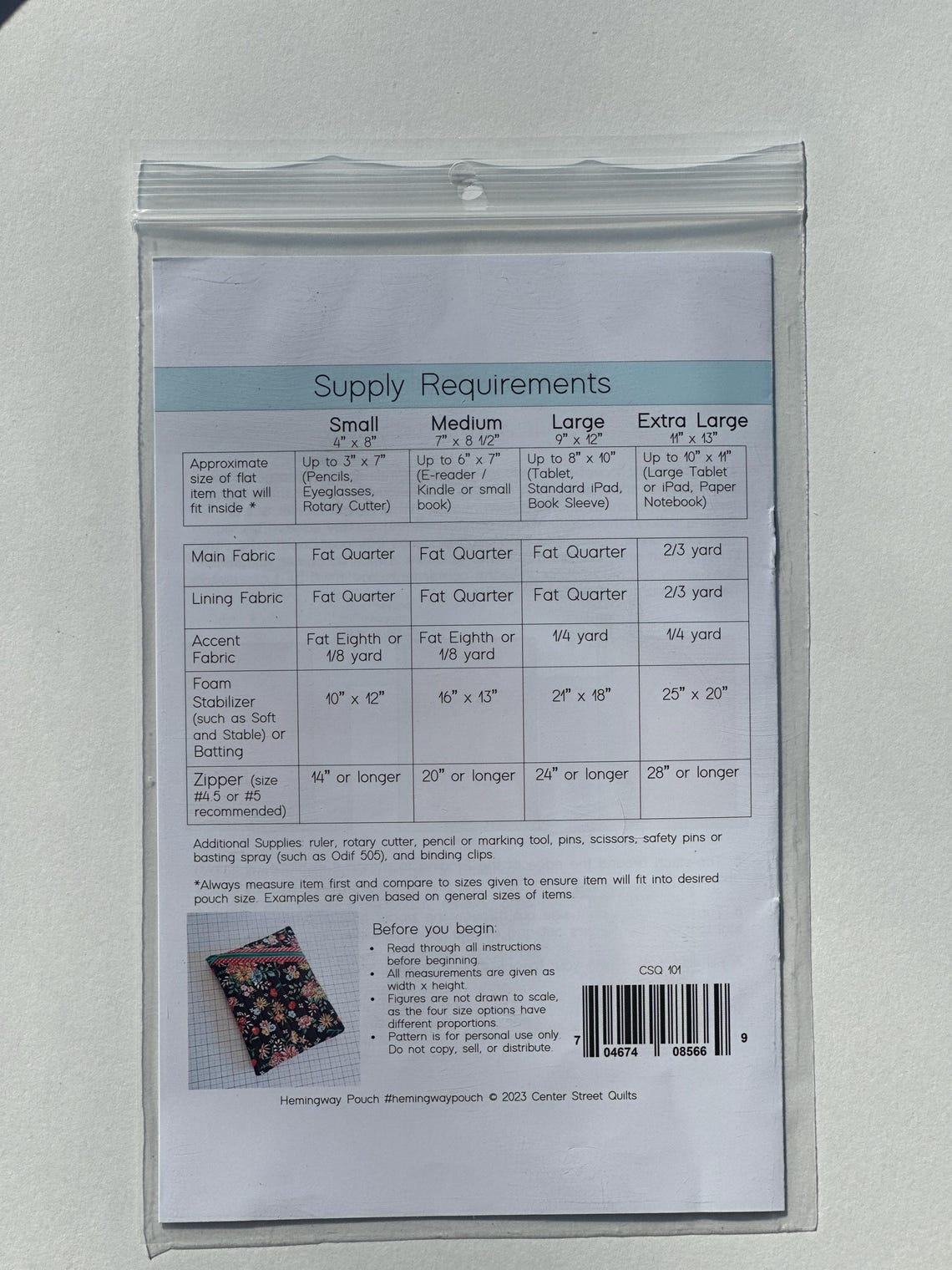 Hemingway Pouch Pattern - by Center Street Quilts - Etsy