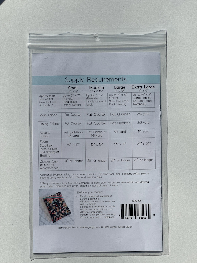 Hemingway Pouch Pattern - by Center Street Quilts - Etsy