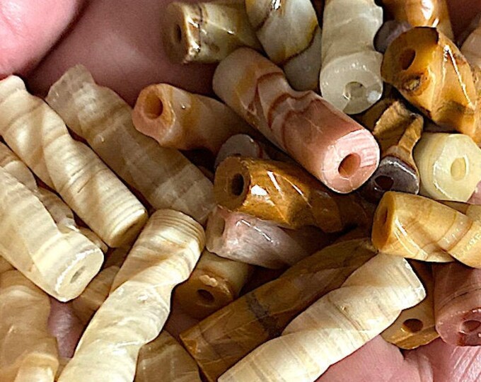 11 Carved Sandstone Tube Shaped Beads With Carved Spiral , Tan Stone in ...