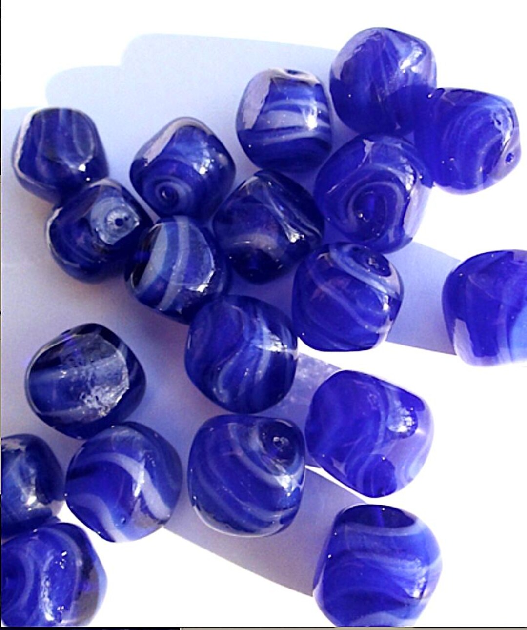 6 Large Vintage Translucent Cobalt Blue Swirled With White, Nugget ...