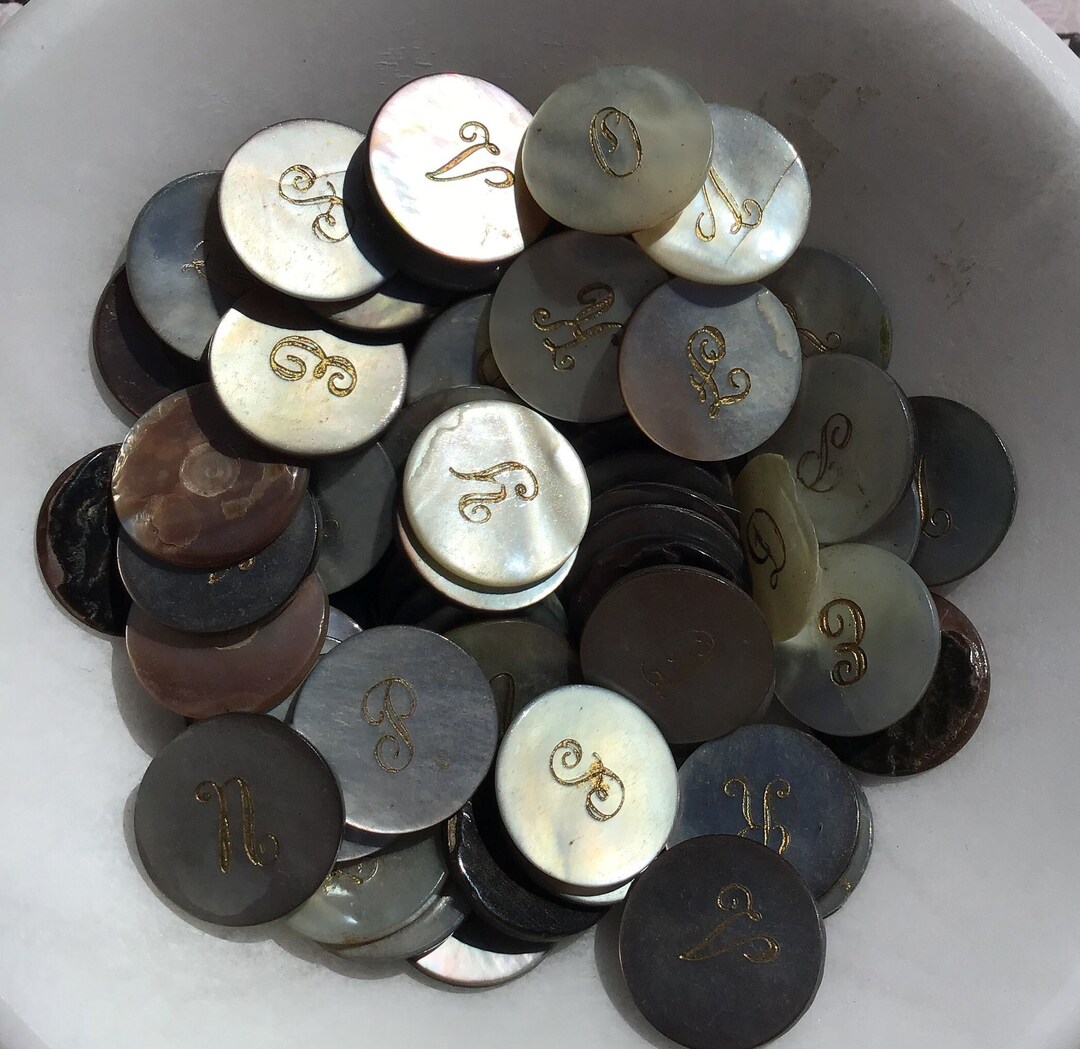 10 Vintage Abalone Alphabet Flat Cabochons, Random Selection of Cursive ...