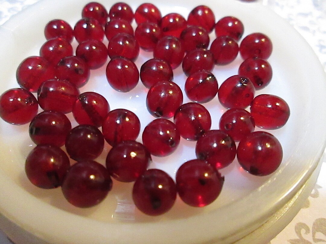 30 Vintage Stunning Transparent Red Glass Round Beads, West Germany 7 ...