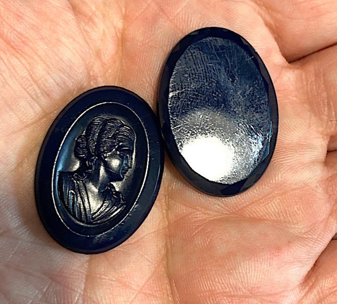 Vintage Opaque Black Glass Cameo, Portrait of a Greek/roman Woman ...