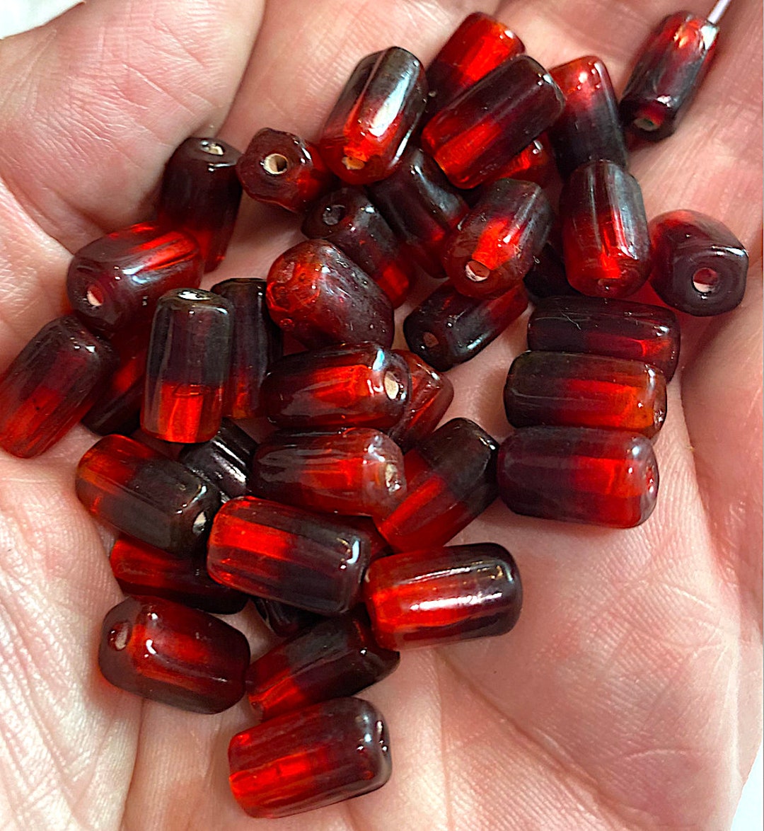 15 Translucent Rectangular Beads, 1/2 Bright Red, 1/2 Deep Blood Red ...