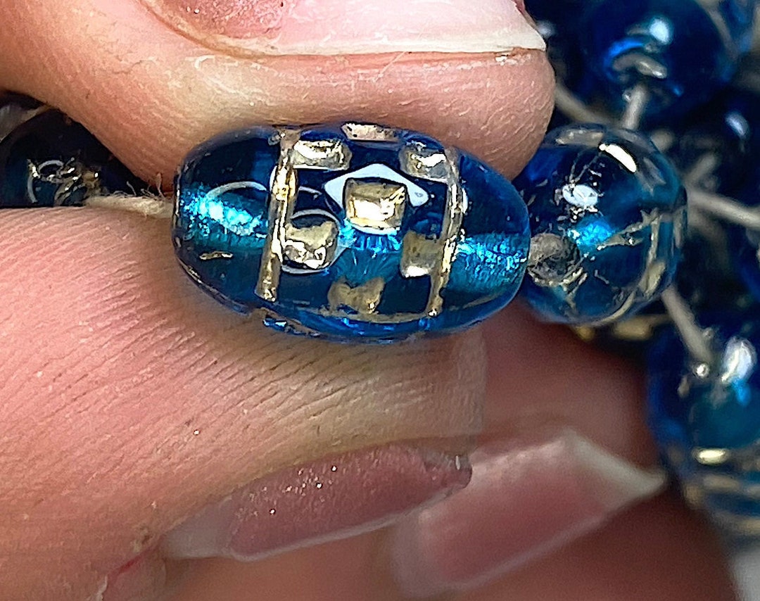 10 Vintage Fancy West German Pressed Glass Beads, Translucent Sapphire ...