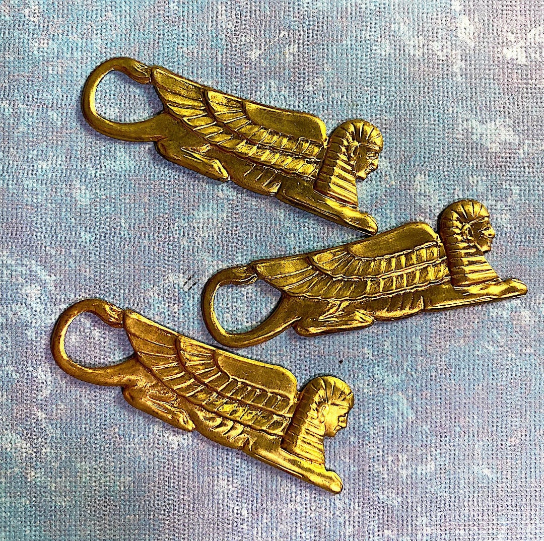 1 Vintage Egyptian Sphinx Pharaoh With Wings Brass Stamping, Finding ...