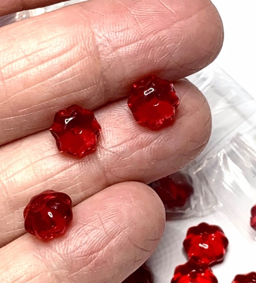 35 Vintage Transparent Strawberry Red Rondel Glass Beads, 8mm X 6mm ...
