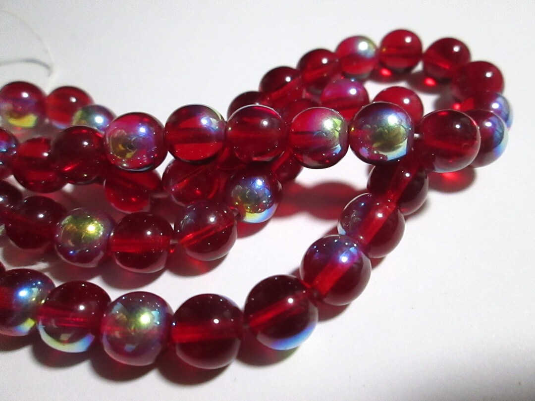 14 Vintage Transluscent Red Round Glass Beads With AB, 8mm, D10-18 - Etsy
