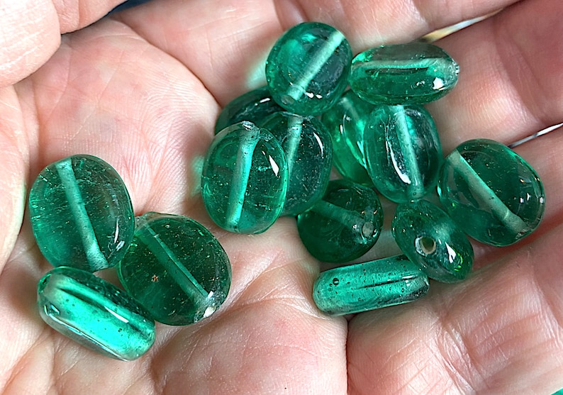 10 Vintage Transparent Teal Green Glass Lozenge Oval Beads - Etsy