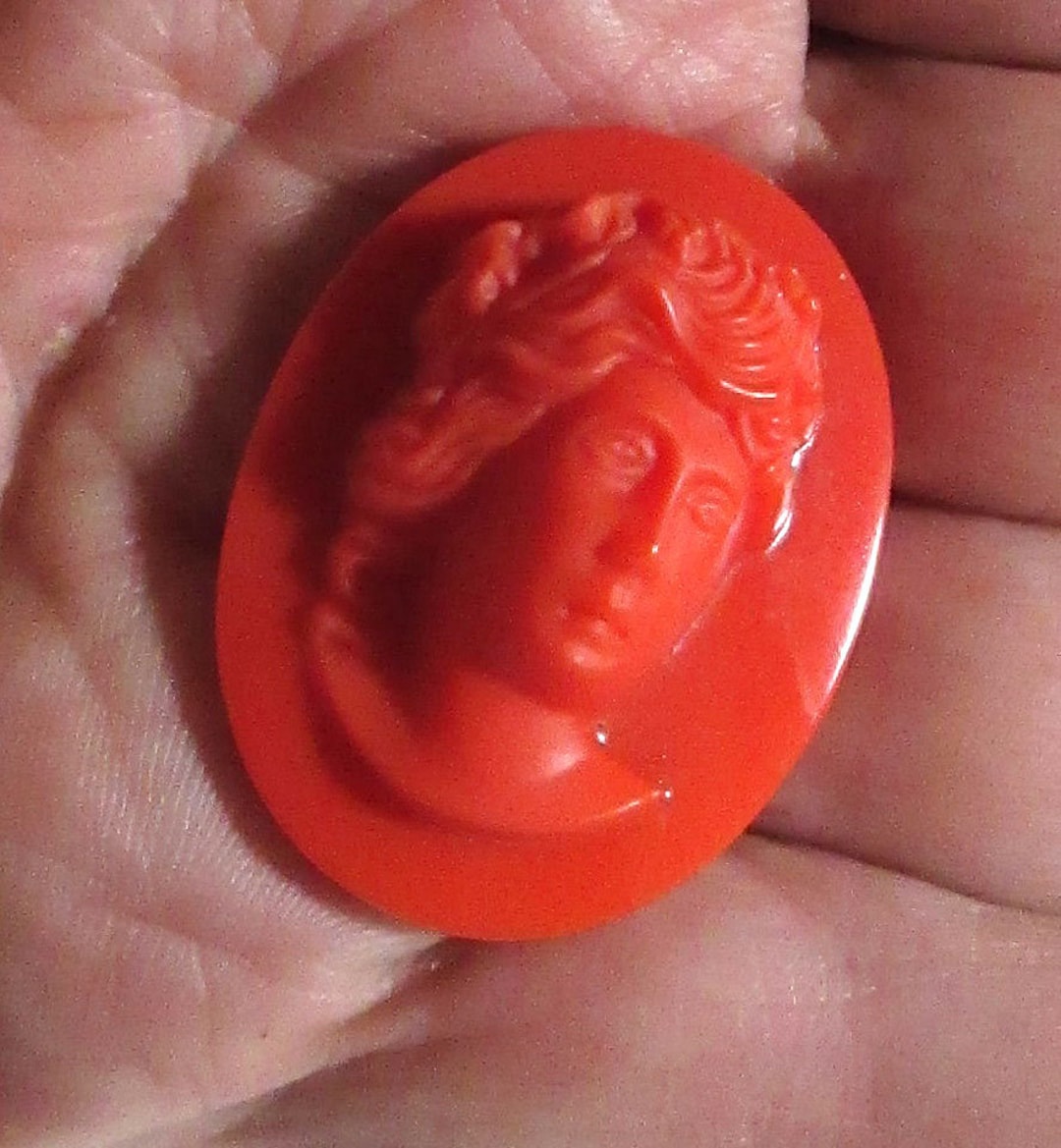 1 Vintage Large Opaque Red Cameo, Glass Cabochon, 36mm X 24mm, C16-05 ...