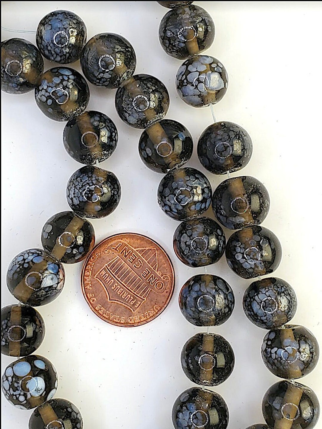 7 Vintage Translucent Smokey Glass Beads With a Light Spatter of White ...