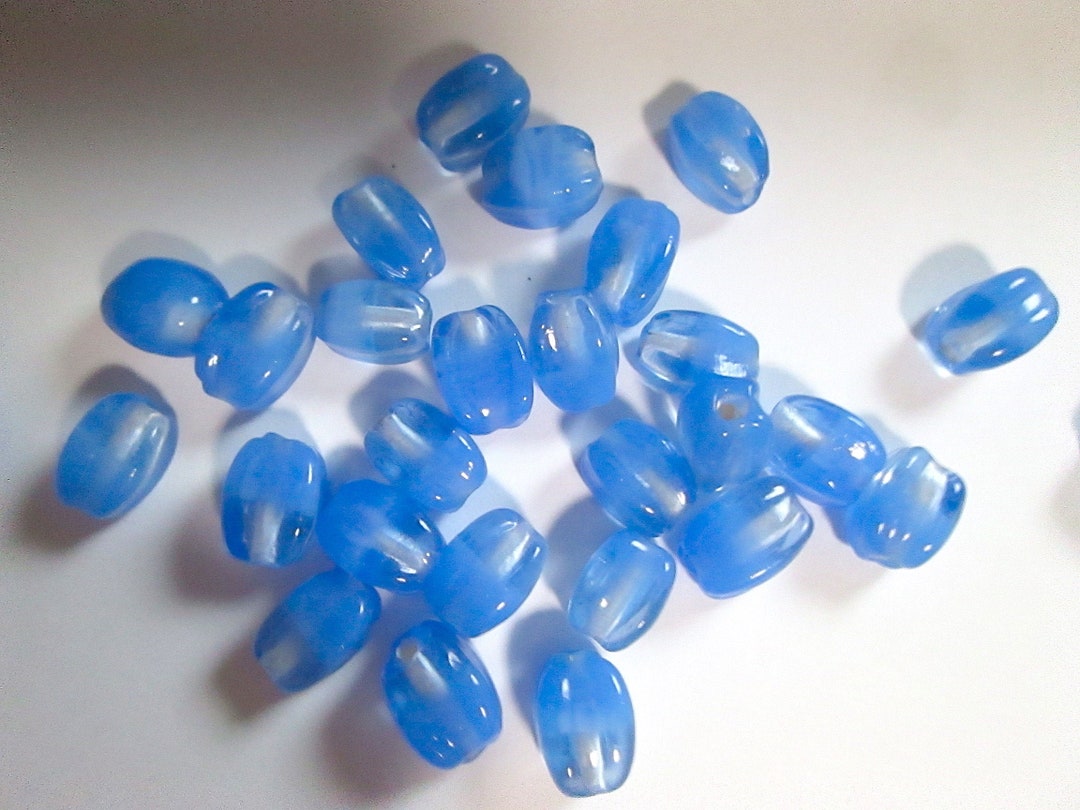 18 Sapphire Blue and 1/2 Clear Beads, Lampwork, Approx 10mm X 7mm,4 ...