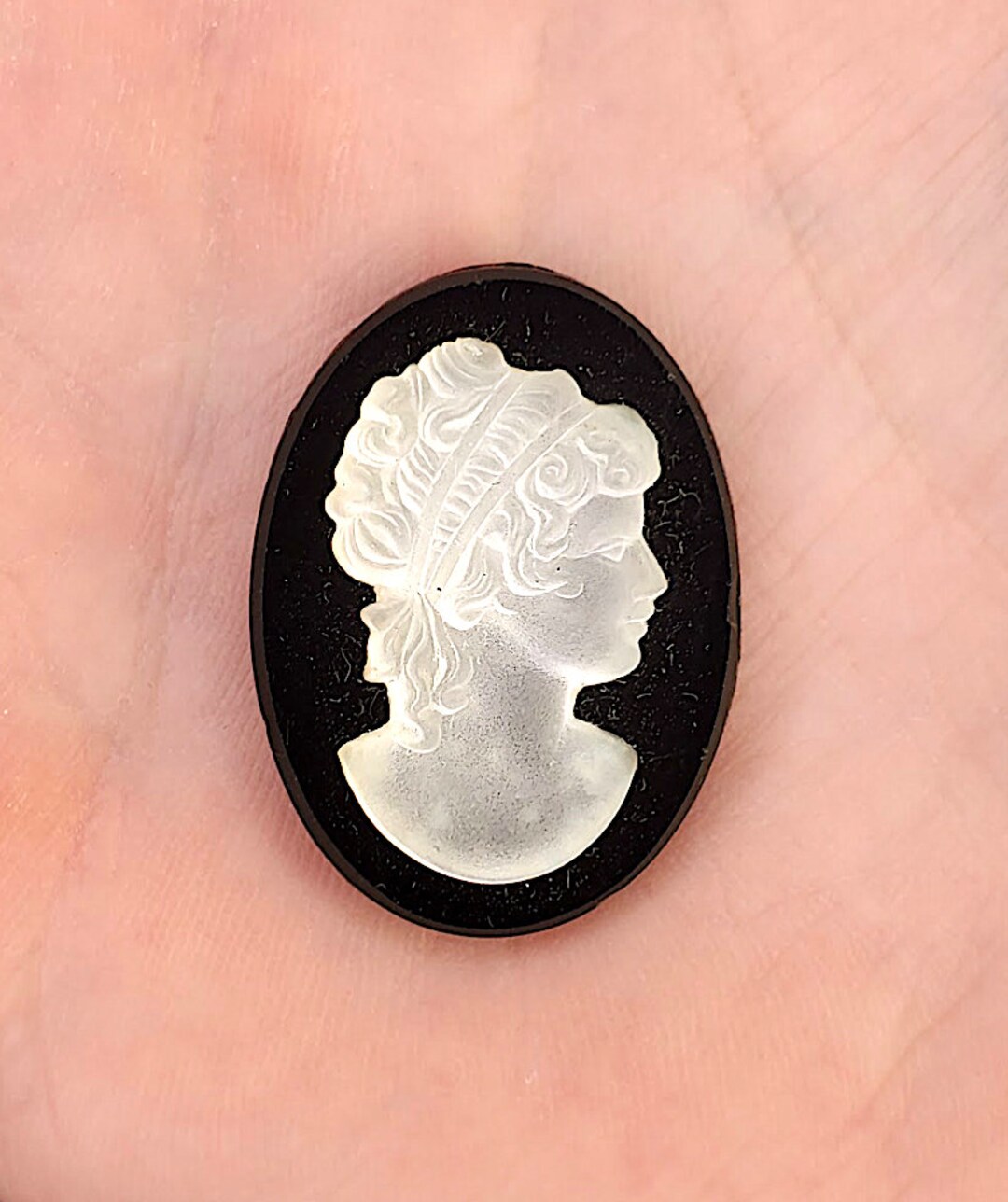 1 Vintage Cameo Cabochons, Glass Cameo, Victorian Style Woman Oval ...