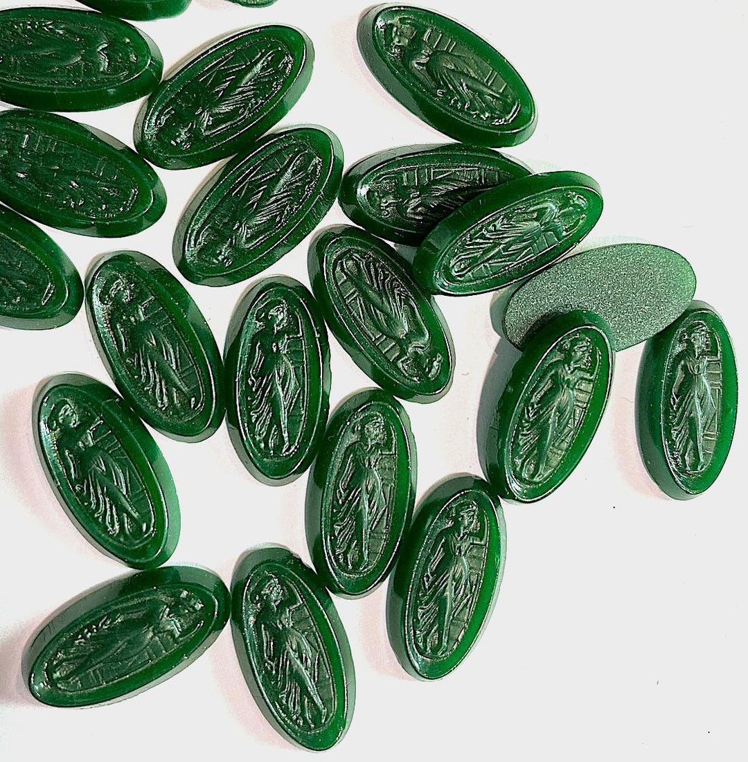 6 Vintage Grecian/roman Woman Deep Green Cabochons, 19.8mm, 21-C18-9 ...