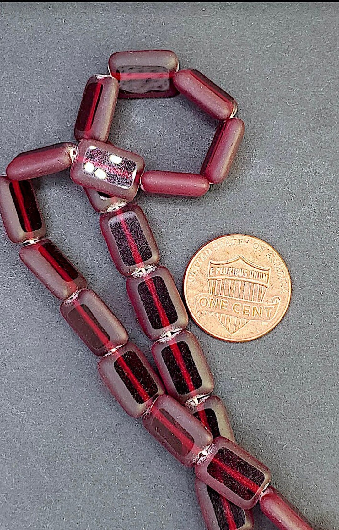 1 Strand Translucent Ruby Red Glass Beads With Frosted Edges, Flat ...
