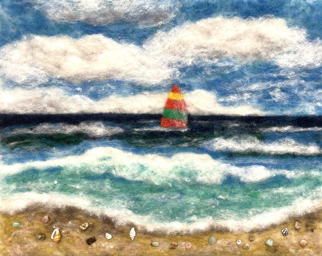 Ocean Waves With Sailboat and Seashells on Beach Needle Felted Art (14. ...