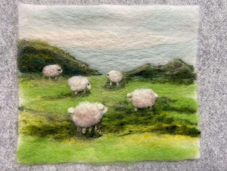 Sheep in a Meadow Needle Felted Wool Art (9.5" X 8.5") - Etsy