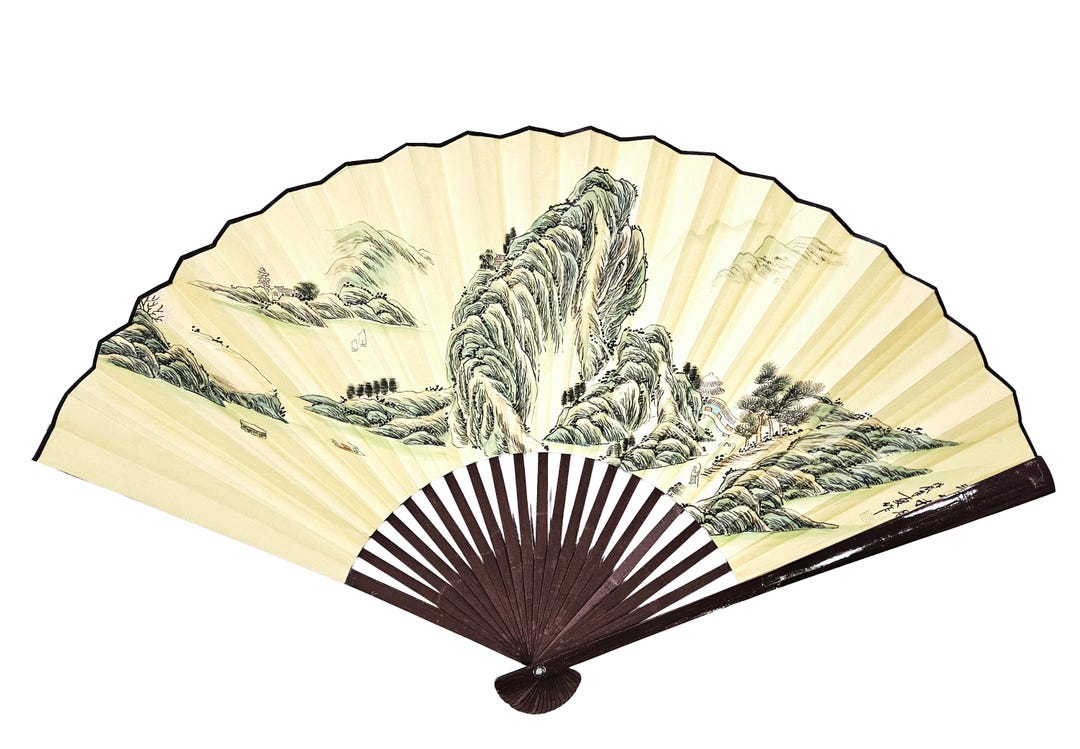 Large Vintage Japanese Wall Fan | Hand-painted Landscape | 1980s ...