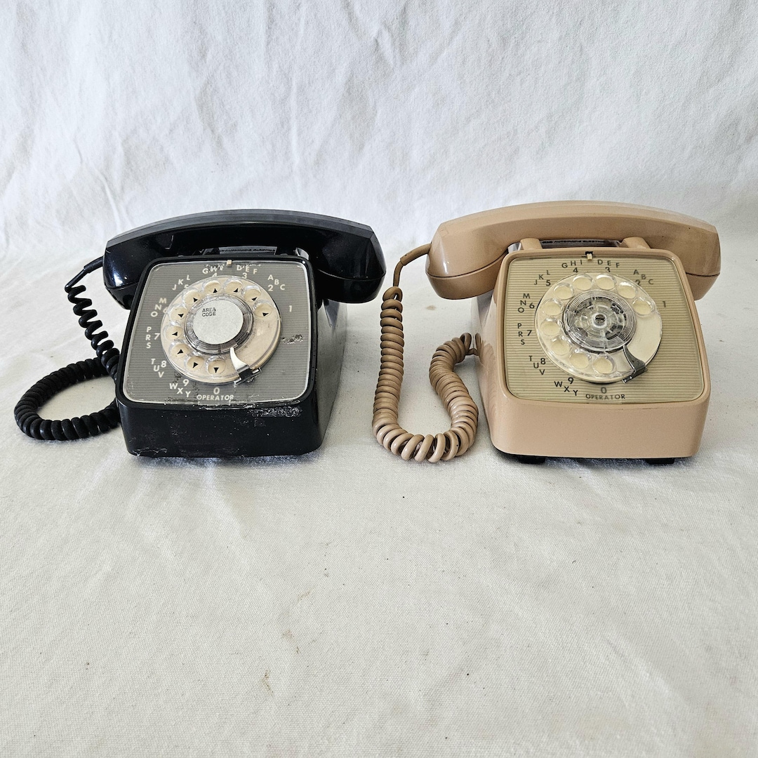 Vintage 1970s Rotary Phones | Black & Beige Retro Telephones | 70s Home ...