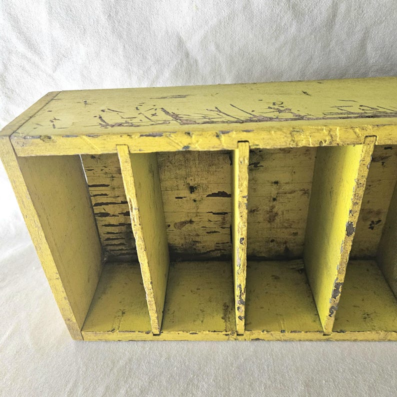Rustic Vintage Wooden Yellow Painted Box W Shelves/cubbies - Etsy