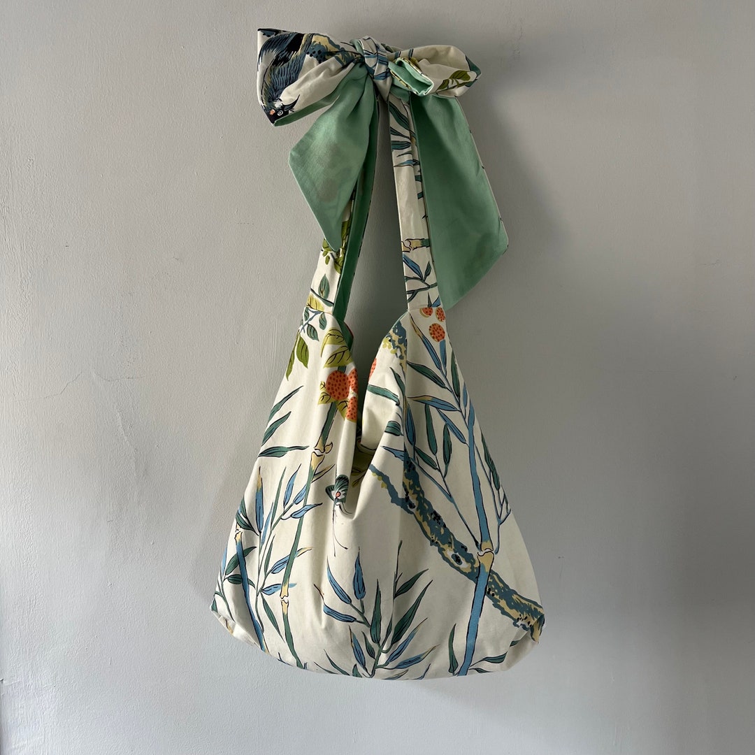 Large Tote Bag Made From Vintage Reworked Fabric Adjustable Bow ...