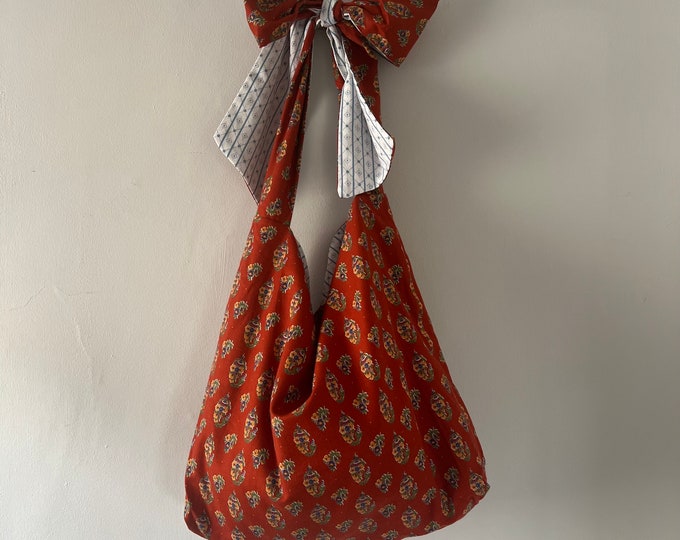 Large Tote Bag Made From Vintage Reworked Fabric Adjustable Bow ...