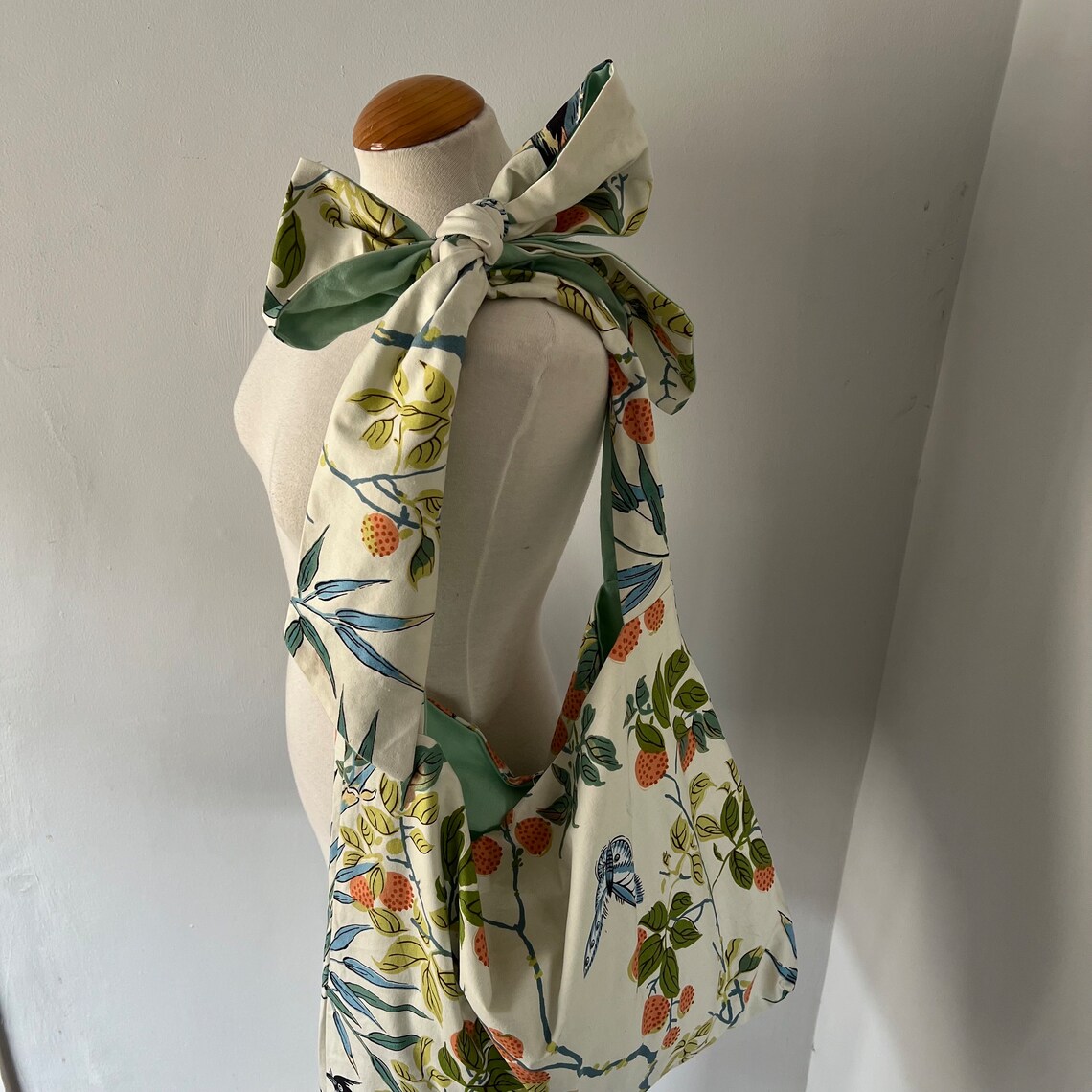 Large Tote Bag Made From Vintage Reworked Fabric Adjustable Bow ...