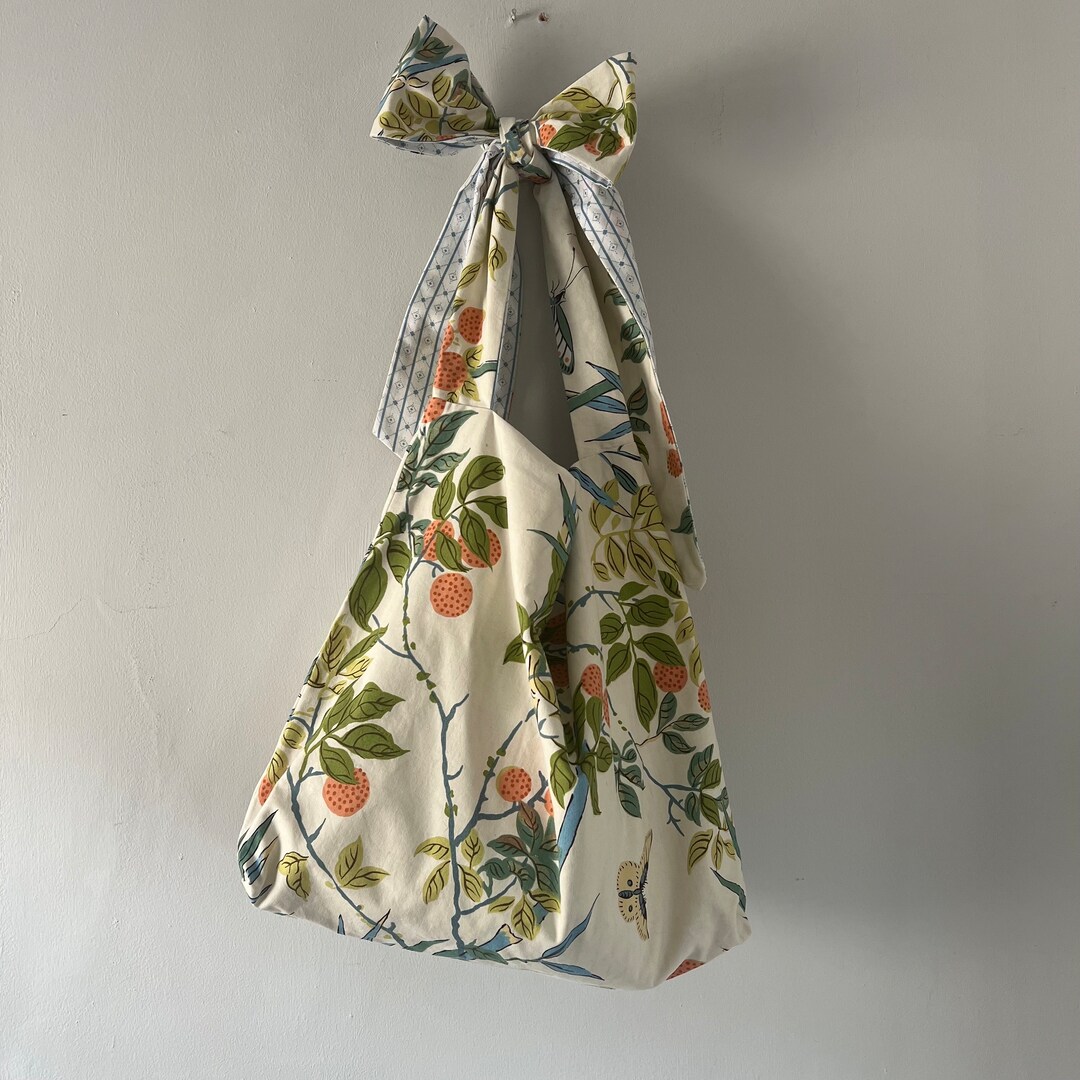 Large Tote Bag Made From Vintage Reworked Fabric Adjustable Bow ...