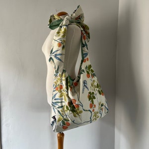 Large Tote Bag Made From Vintage Reworked Fabric Adjustable Bow ...