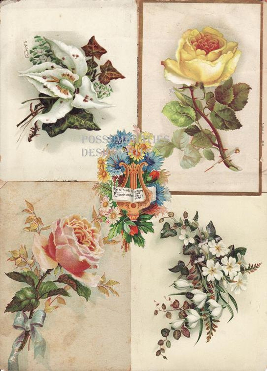 Vintage Victorian Scrapbook Page Flowers Colorful Collage Scrapbooking ...
