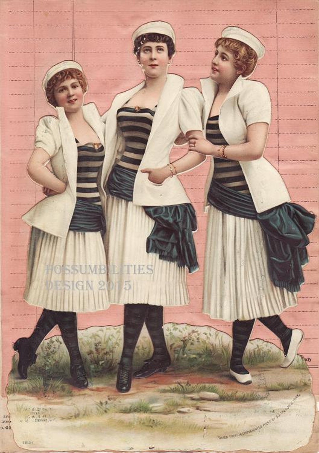 Vintage Scrap Seaside Ladies Colorful Collage Scrapbooking Instant ...