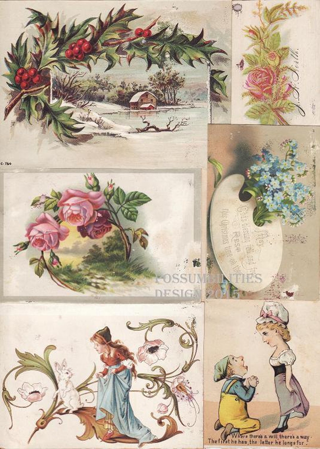 Vintage Victorian Scrapbook Page: Floral Fantasy Collage (digital Image ...