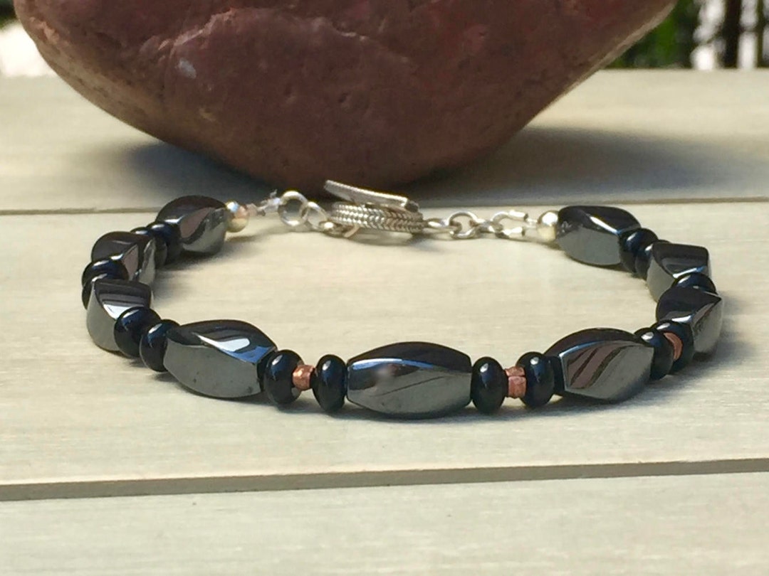 Mens Beaded Bracelet, Simple Mens Bracelet, Non Magnetic Hematite, Onyx ...