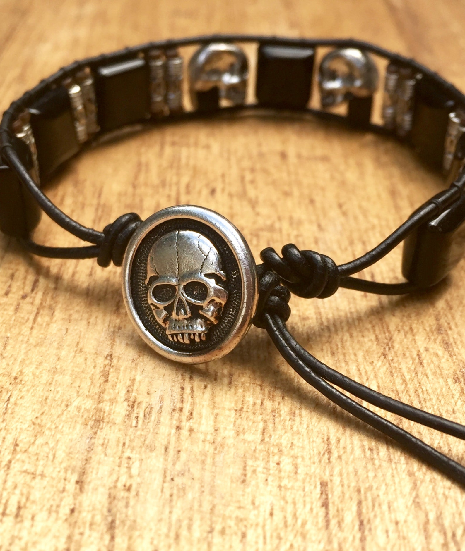 Mens Bracelet Mens Skull Jewelry Men's Onyx Bracelet | Etsy