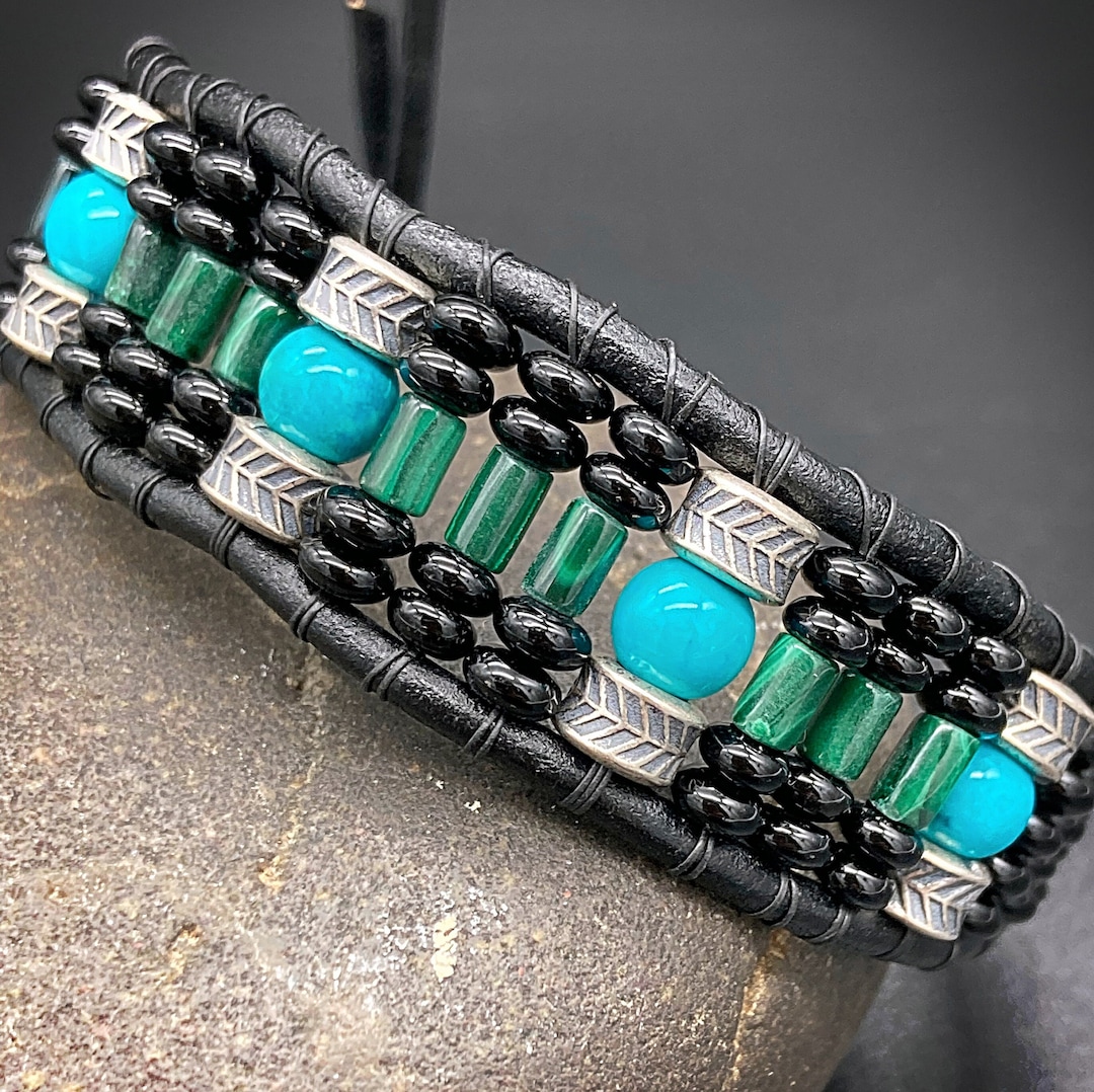 Men's Southwestern Leather Bracelet: Turquoise, Onyx, Malachite ...