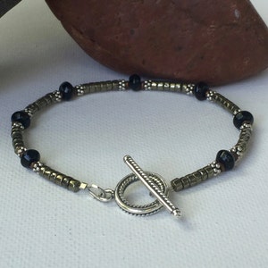 Mens Bracelet, Simple Mens Bracelet, Mens Pyrite Bracelet, Onyx ...