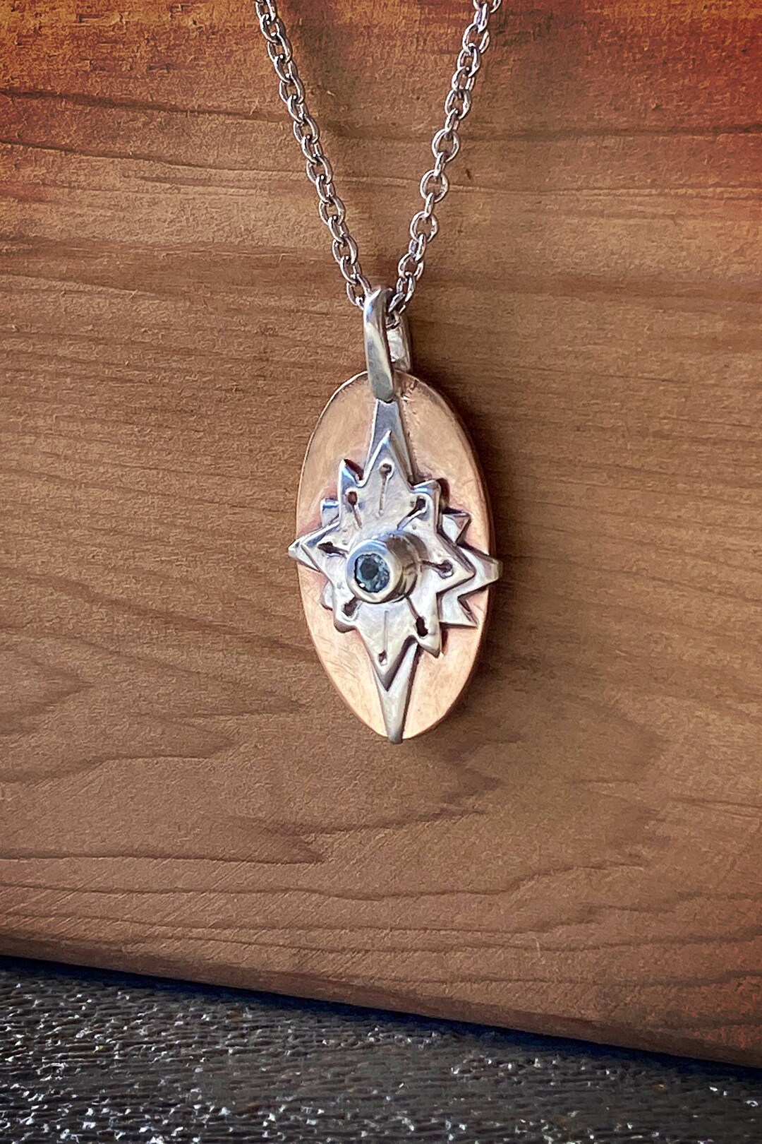 Blue Topaz North Star Necklace: Sterling Silver & Bronze Pendant - Etsy