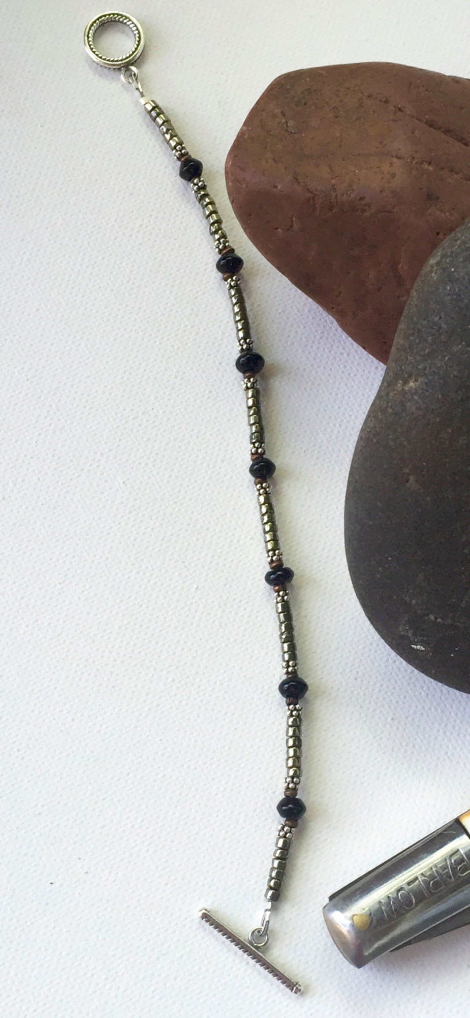 Mens Bracelet, Simple Mens Bracelet, Mens Pyrite Bracelet, Onyx ...