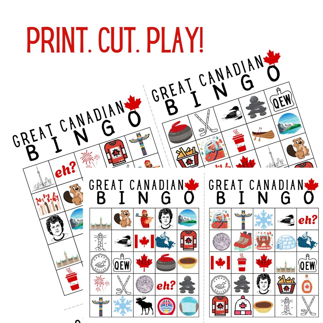 Great Canadian Bingo Cards. Printable Bingo. Canada Day Activity. Fun ...