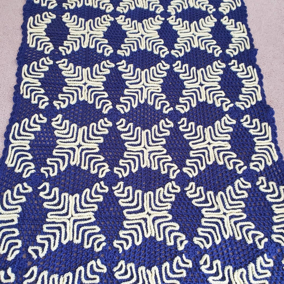 Ready to ship Crochet Blanket Afghan Handmade Blanket Star Blue and ...