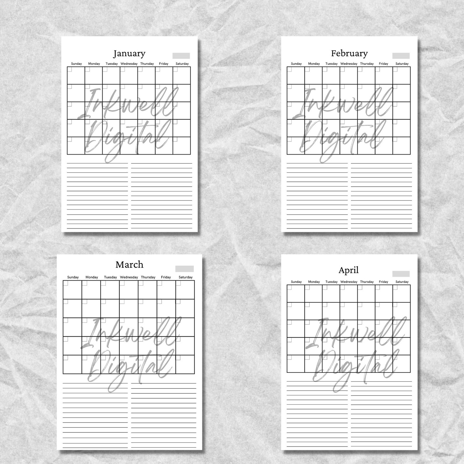 Undated Monthly Planner Bundle: Serif Font Eink Device Inserts (PDF ...