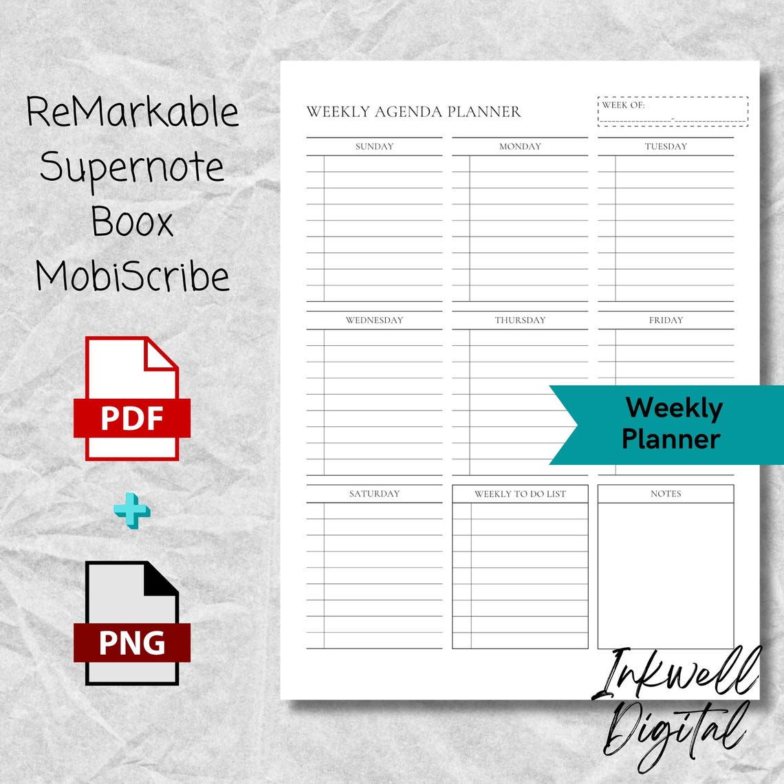 Weekly Planner Template for Supernote, Remarkable 2, Boox, Kindle ...