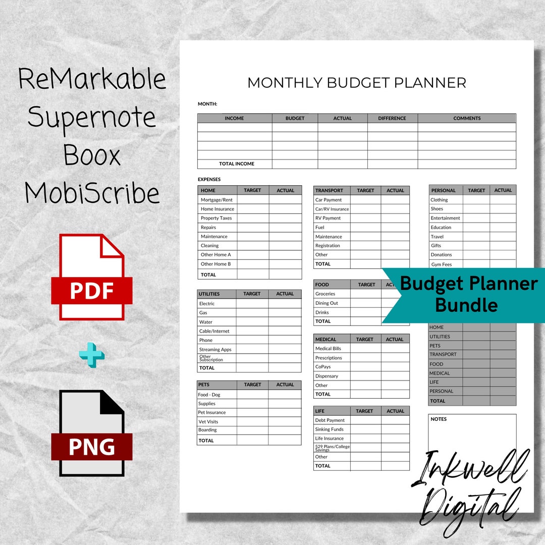 Budget Planner for Supernote, Remarkable 2, Boox, Kindle Scribe Eink ...