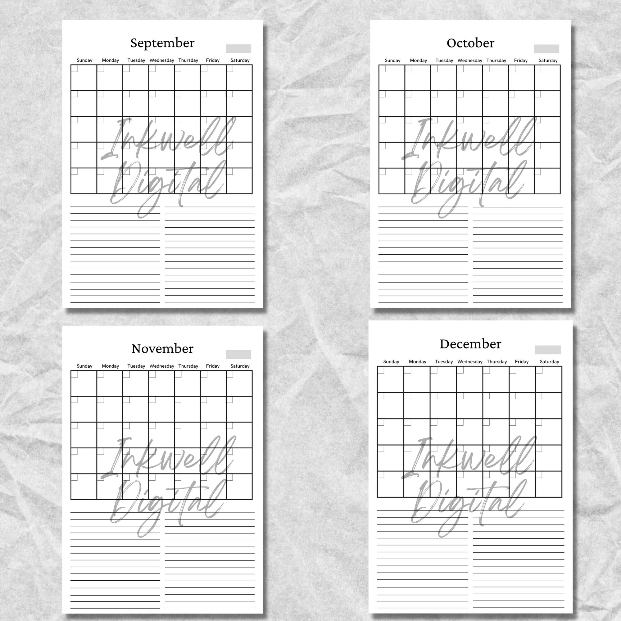 Undated Monthly Planner Bundle: Serif Font Eink Device Inserts (PDF ...