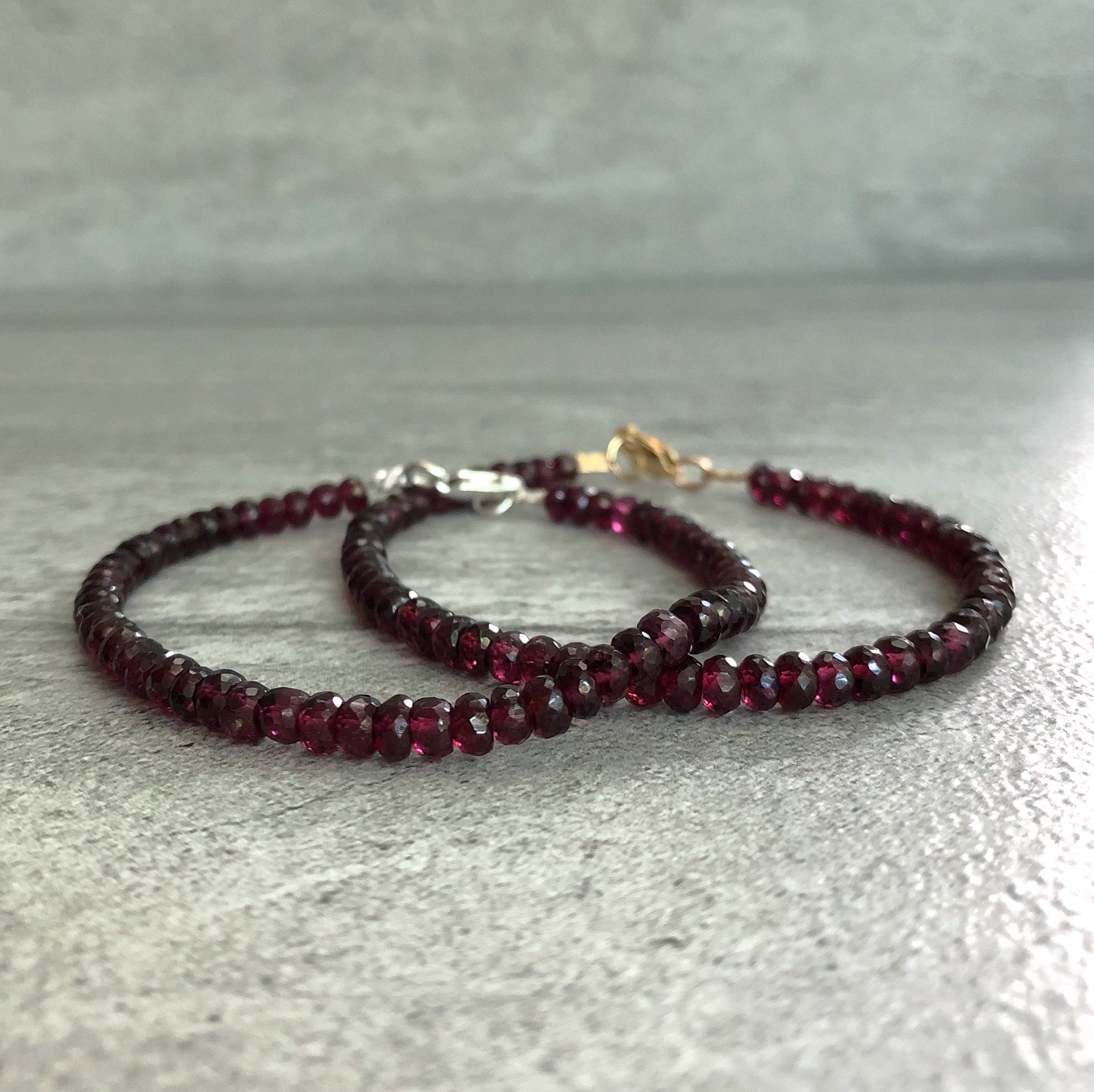 Garnet Bead Bracelet Red Gemstone Bracelet Gold or | Etsy