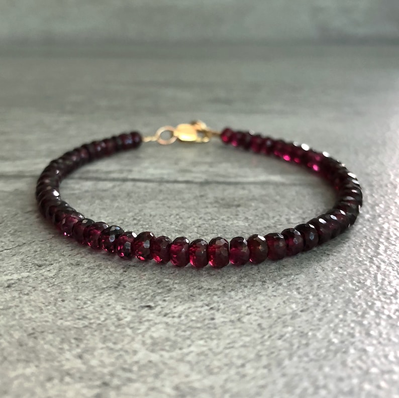 Garnet Bead Bracelet Red Gemstone Bracelet Gold or - Etsy