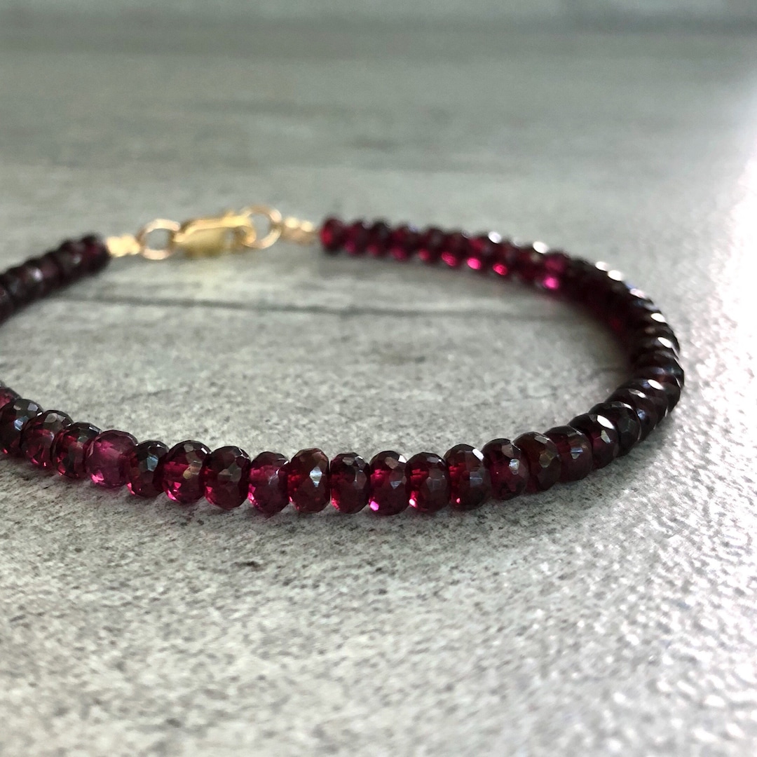 Genuine Garnet Bracelet | Gold or Silver Bracelet for Women, Men ...