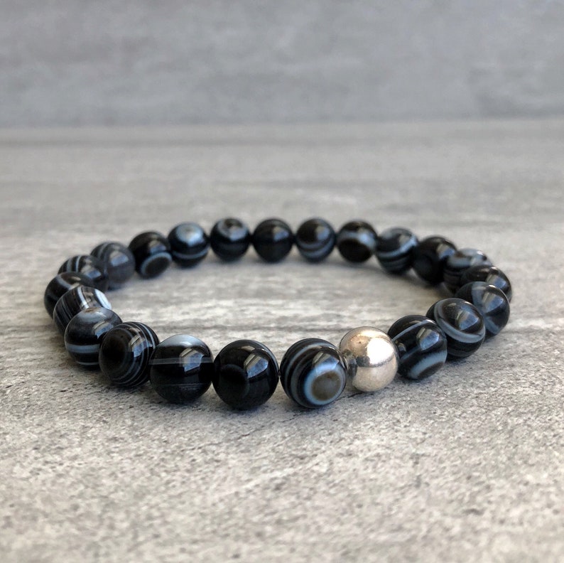 Black Bead Bracelet | Men's Women's Natural Stone Jewelry | Stackable ...