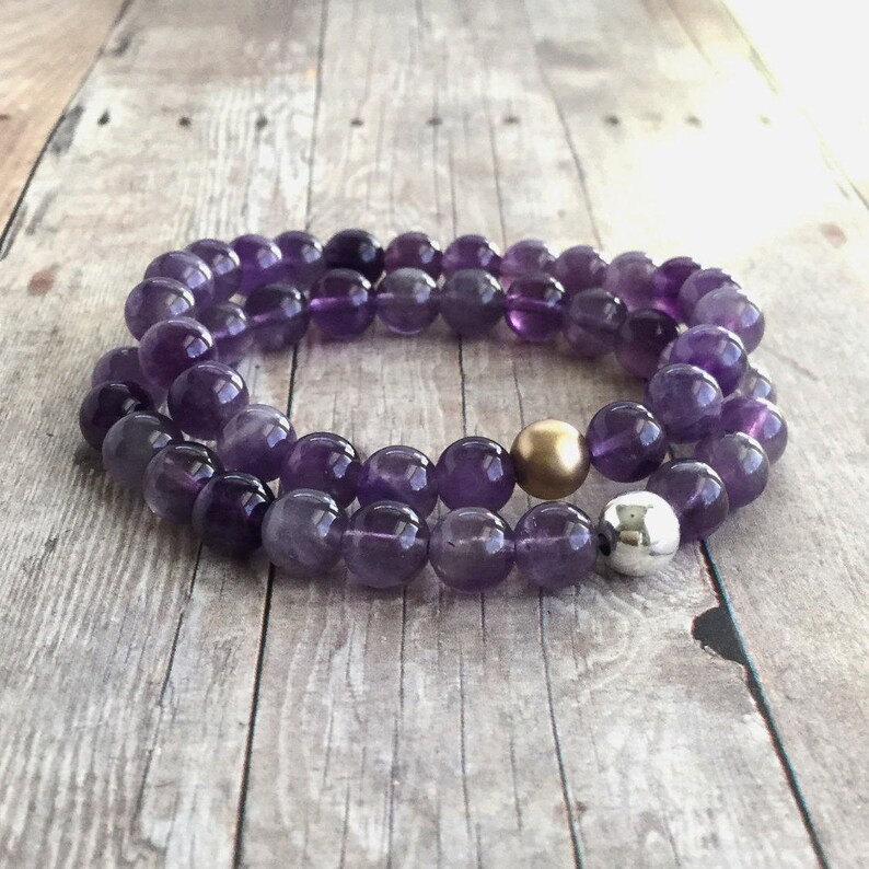 Natural Amethyst Bracelet | Round Purple Stone Jewelry | Sterling ...